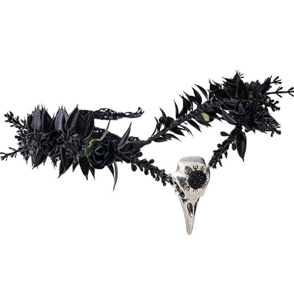 Accessories | Black Elf Flower Crown Gothic Raven Skull Headpiece Witch ...